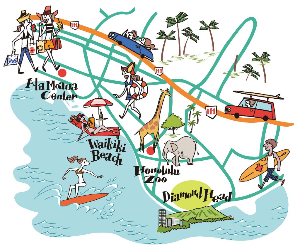 asterisk-discovery | イラストmap〜ハワイ・ホノルル〜